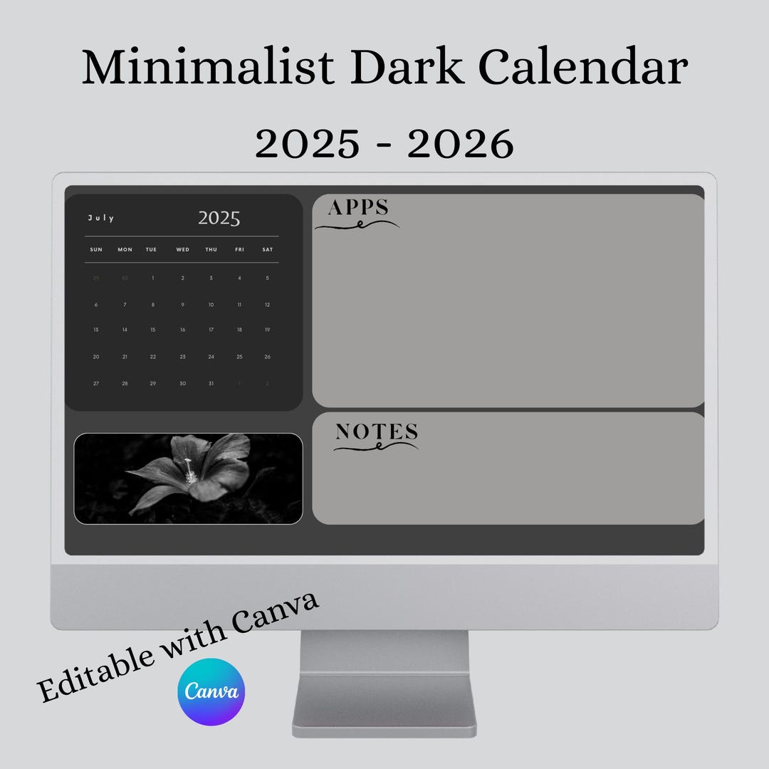 Desktop Organizer Wallpaper – Minimalist Calendar 2025 2026 – Black and ...