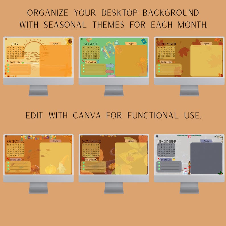 2026–2027 Calendar Desktop Wallpaper Pack | EDITABLE Canva Monthly ...