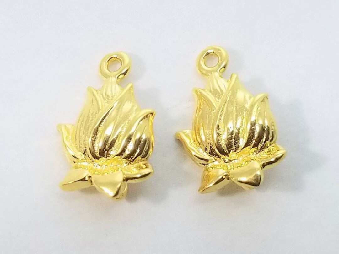 3D Lotus Flower Bud Connector Link, 4 Pcs, 14x9mm, 18K Gold on 925 ...