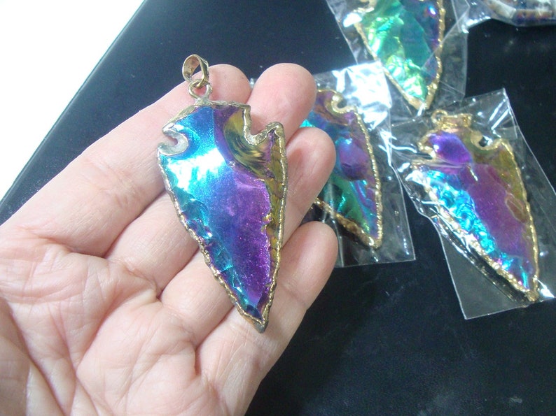 Rainbow Aura Crystal Arrowhead, Titanium Bohemian Boho Rainbow ...