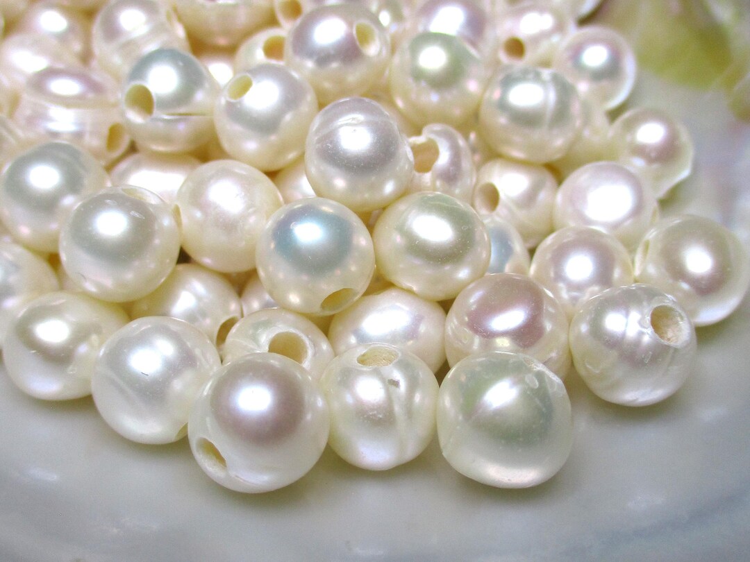 Large 3mm Hole Freshwater Pearls, 10 Pcs, 8-9mm, Lustrous Genuine ...