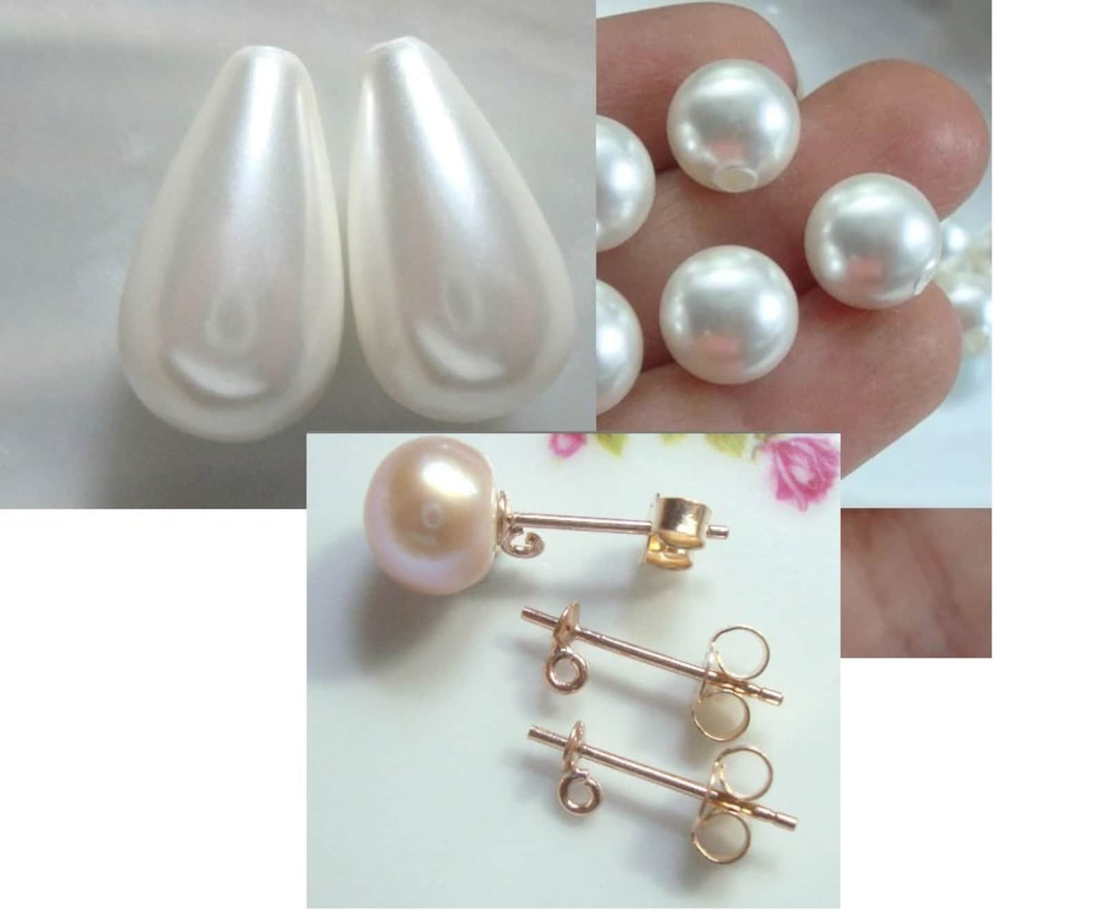 Inspired Teardrop White Shell Pearl Sterling Silver Gold and - Etsy