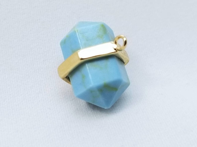 2 Pcs, 14x14mm - Handmade Hexagon Prism Blue Turquoise Gold Charm ...