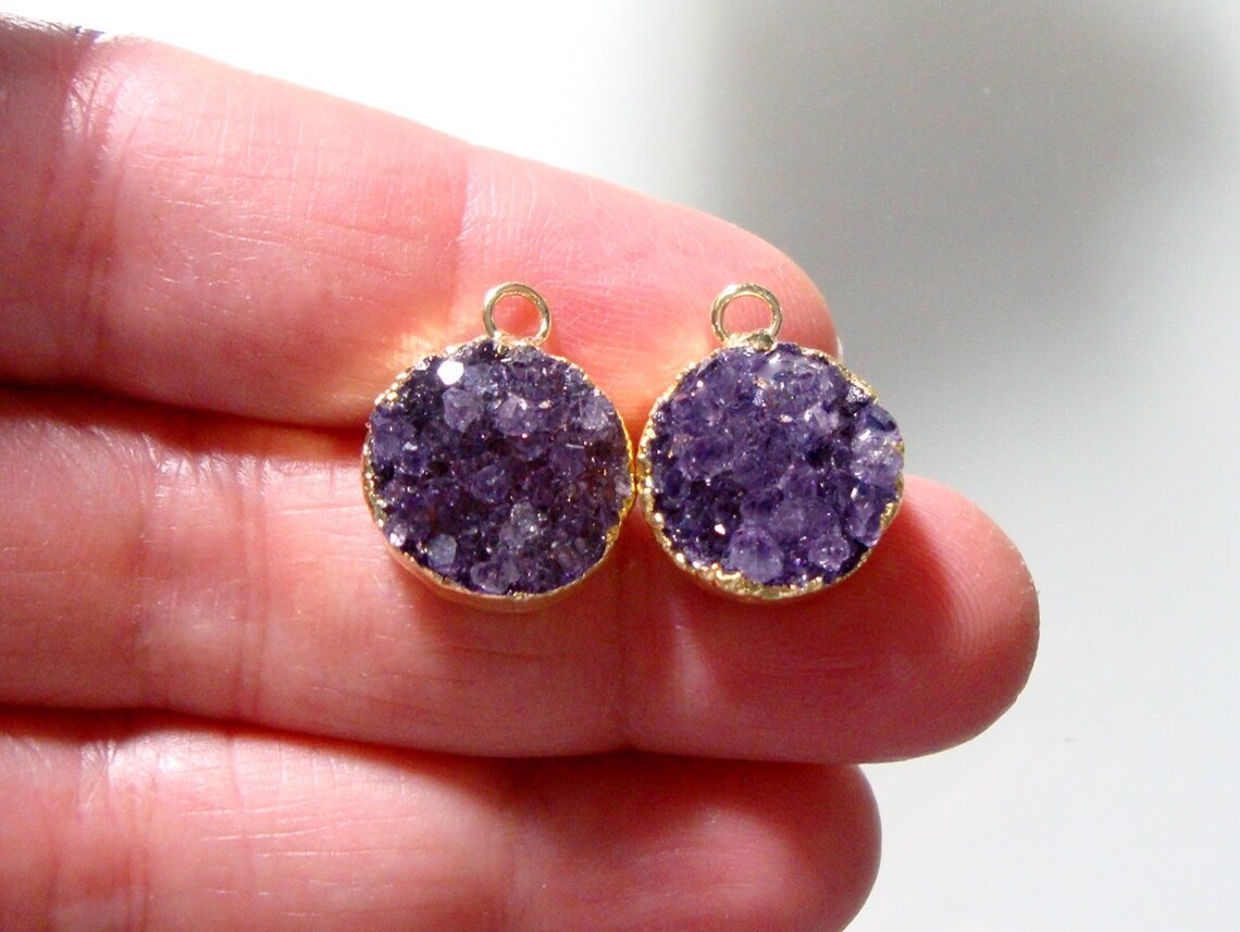 Dark Purple Amethyst Drusy Druzy 24K Gold Electroplated | Etsy