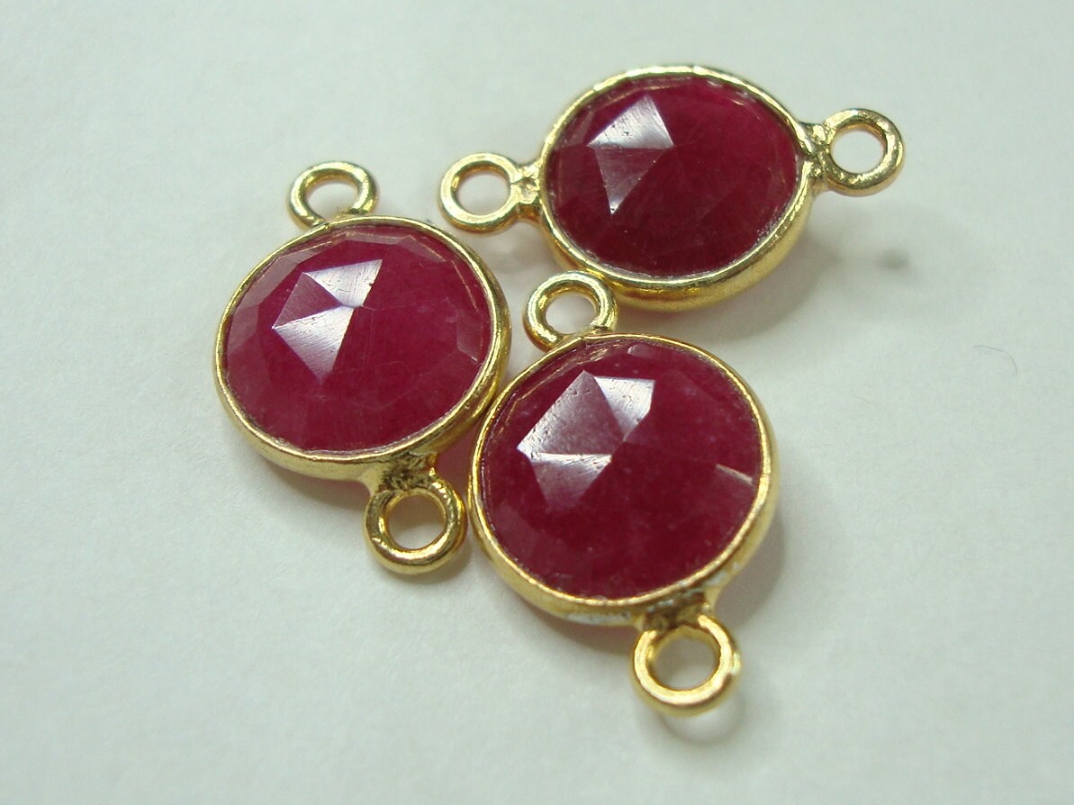 2 Pcs 15x9mm 8mm Stone Dyed Ruby Gold Plated Sterling - Etsy