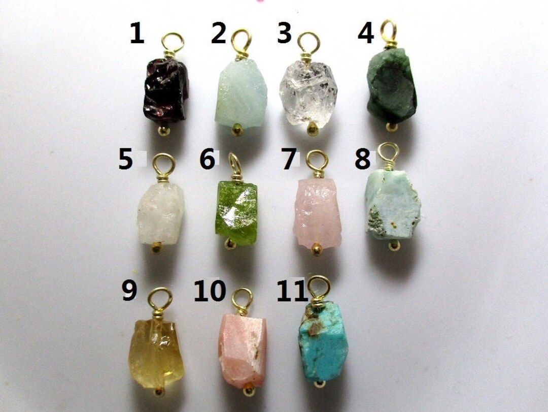 2 Pcs, Small Wire Wrapped Gemstone Drop Gold Charm, Raw Rough Hammered ...