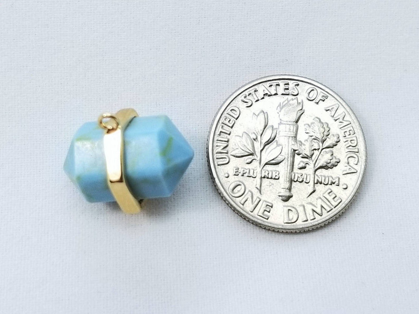 2 Pcs, 14x14mm - Handmade Hexagon Prism Blue Turquoise Gold Charm ...