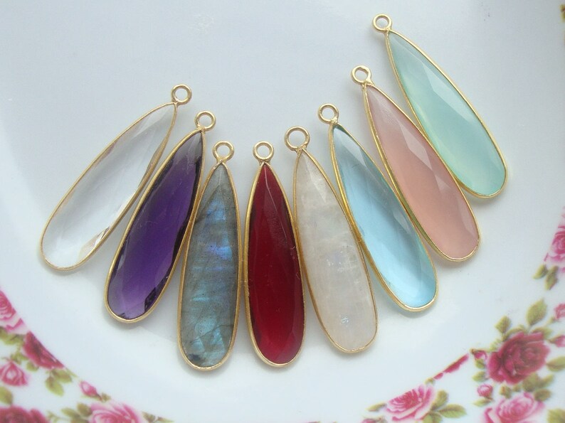 1 Pc, 40x10mm, Elongated Faceted Gemstone Teardrop Pear Briolette, Gold ...