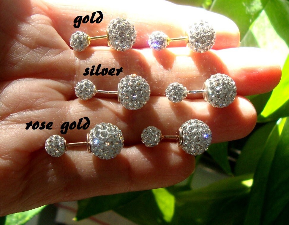 Double Sided Reversible Sterling Silver Crystal Ball Ear Stud, Sterling ...
