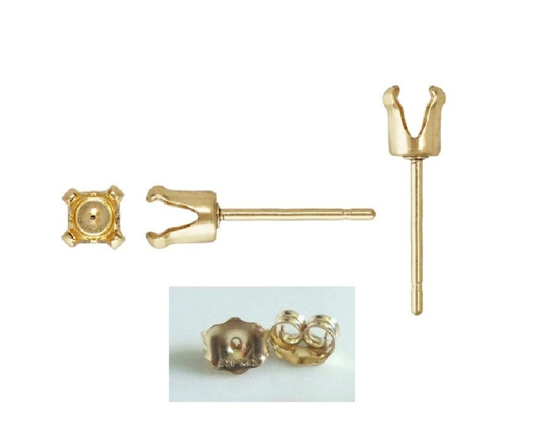 One Pair, 5mm 14K Gold Filled Snap-in Setting Ear Post, Ear Back ...