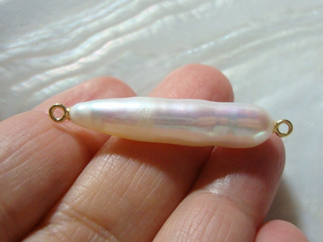 Iridescent Stick Pearl Connector, Sterling Silver or Gold, Double Loop ...