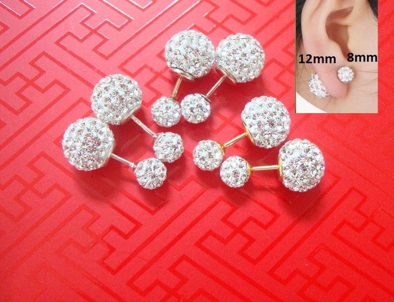 Double Sided Reversible 18K Gold Sterling Silver Crystal Ball Ear Stud ...