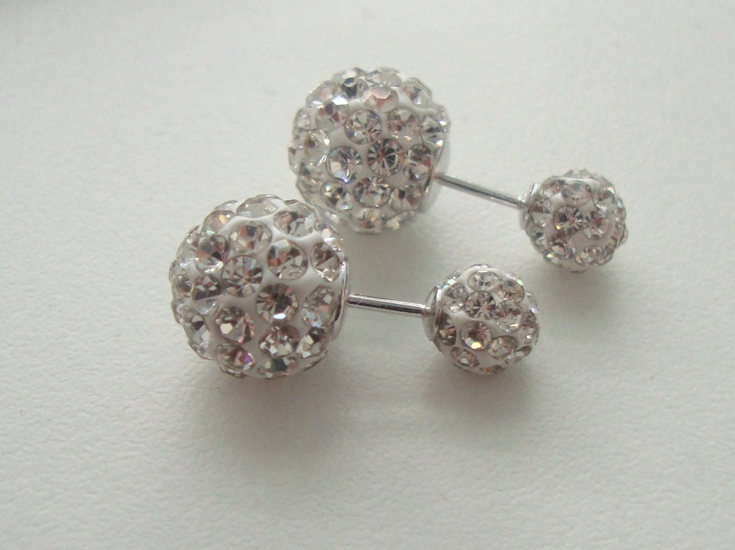 Double Sided Reversible Sterling Silver Crystal Ball Ear Stud, Sterling ...