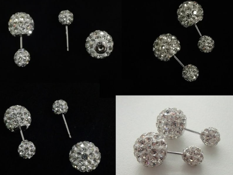 Double Sided Reversible Sterling Silver Crystal Ball Ear Stud, Sterling ...