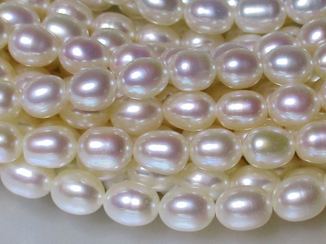 Fresh Water Pearl, Lustrous Creamy White Small Rice Pearls, 5-5.5x6-7mm ...