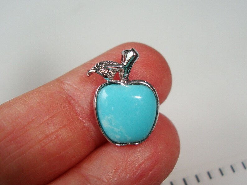 Blue Turquoise Smooth Apple Pendant Sterling Silver Bail With | Etsy