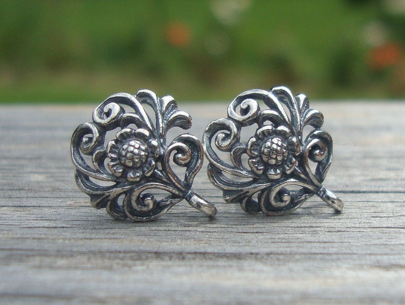 2 Pairs, 24k Vermeil Sterling Silver Filigree Floral Ear Post Earrings ...
