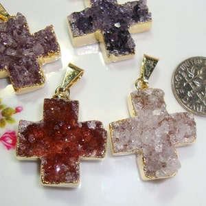 18% Sale, Druzy Drusy Cross Charm Pendant, 24K Gold Electroplated -sale ...