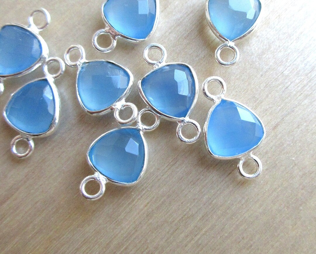 2 Pcs, 17x9mm, Trillion Triangle Cornflower Blue Chalcedony Sterling ...