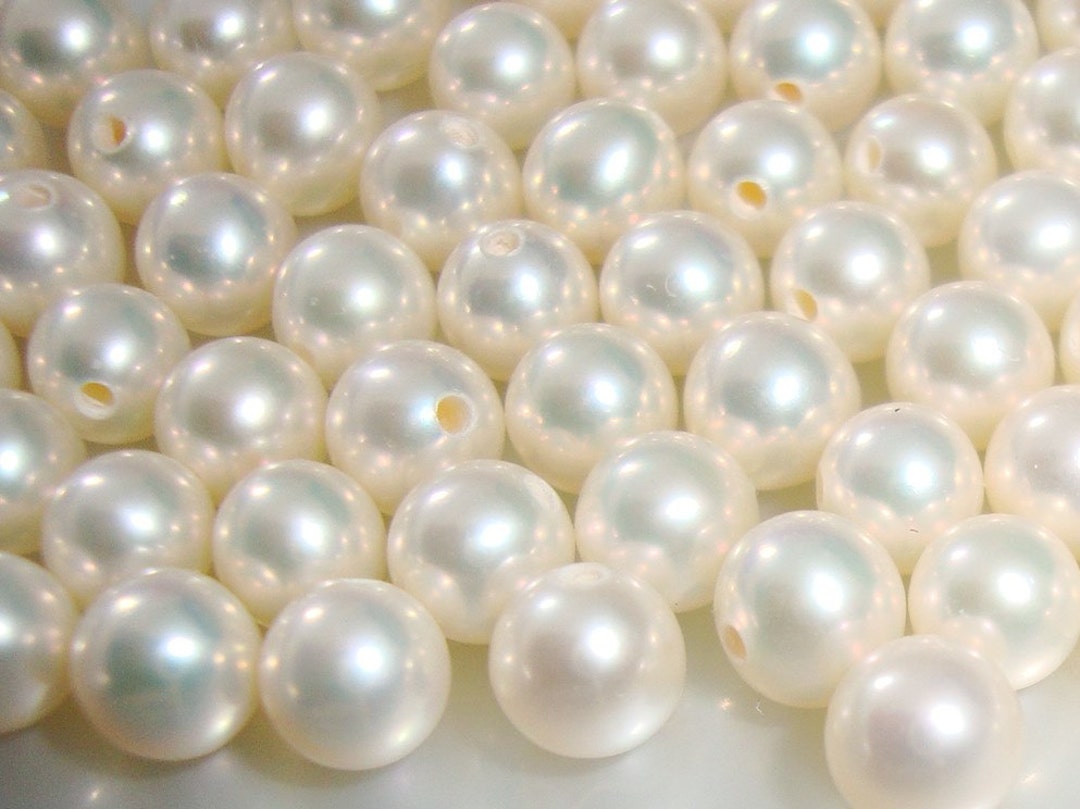 5-5.5mm, AAA Half Drilled Cultured Freshwater Pearl, Round Creamy White ...