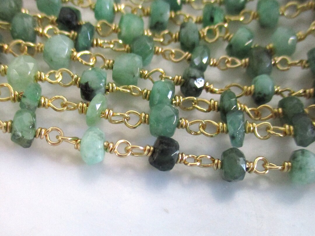 Emerald Gemstone Chain, Gold Vermeil Chain 4-4.5mm Emerald Faceted ...