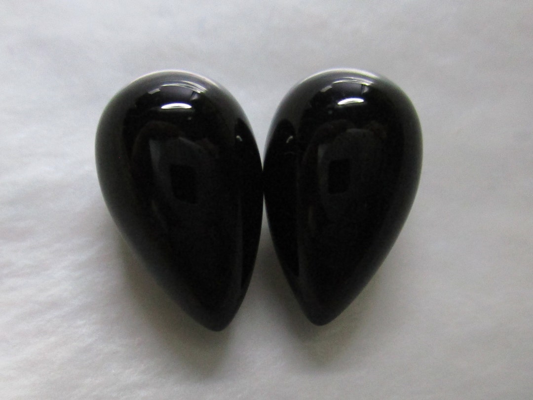 2 Pcs, AA+ Black Onyx Upside Down Acorn Teardrops Inverted Briolette ...