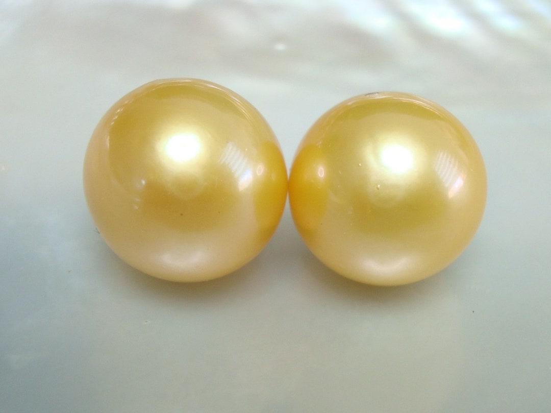 15.5-16mm Gigantic Fresh Water Pearl Round Golden Yellow Pearl, Half ...
