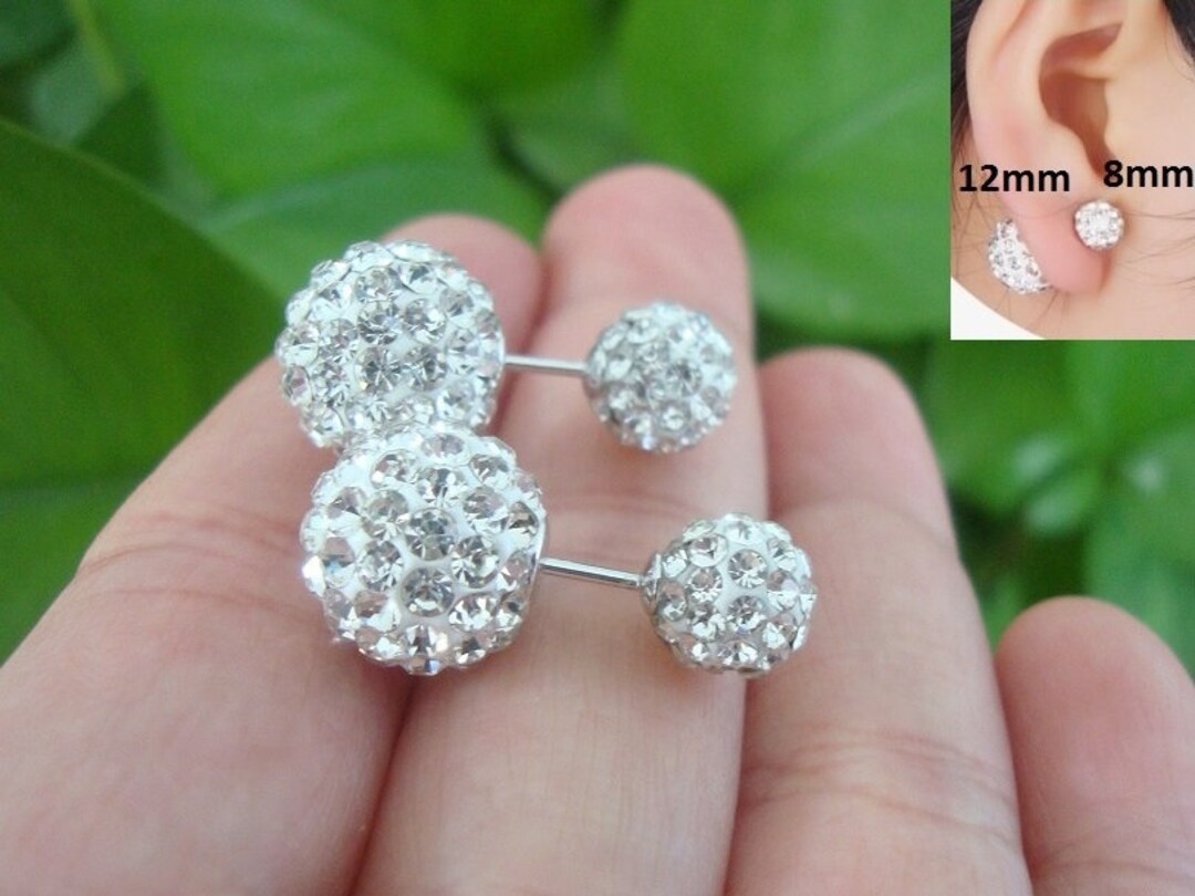 Double Sided Reversible Sterling Silver, Rose Gold Crystal Ball Ear ...