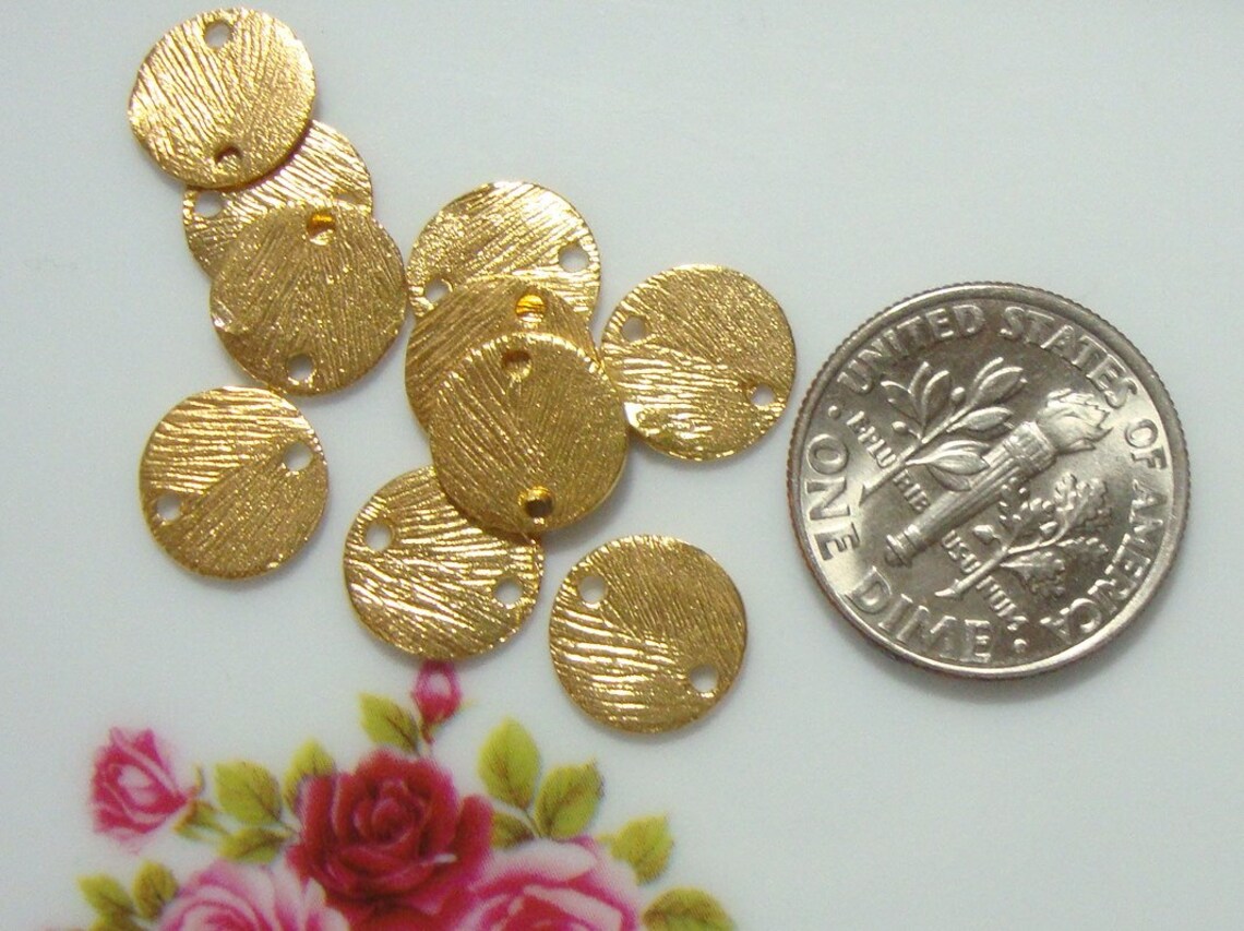 Bulk 24 Pcs, 24K Vermeil Over Sterling Silver Brushed Textured Round 2 ...