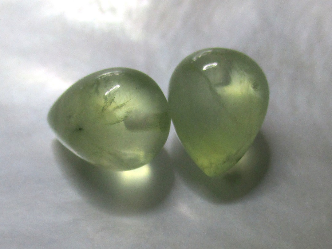 2 Pcs, AA+ Natural Prehnite Upside Down Acorn Teardrops Inverted ...