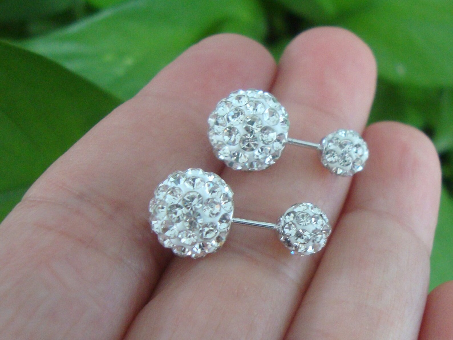 Double Sided Reversible Sterling Silver Crystal Ball Ear Stud, Sterling ...