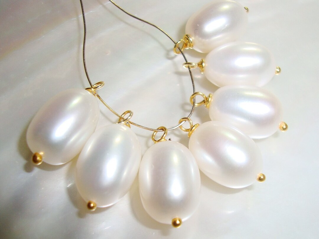 Gorgeous Fresh Water White Pearls Oblong Drum Shape Shape, Lustrous ...