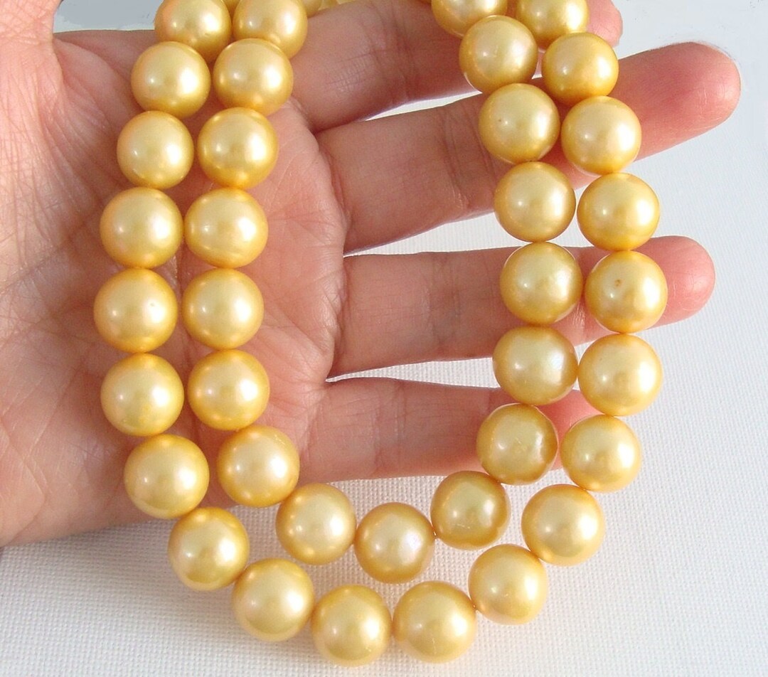 11-12.0mm Huge Edison Freshwater Pearl, Round Rich Golden Iridescent ...