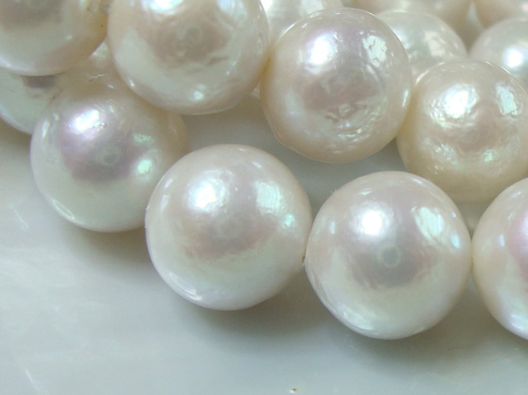 Round Edison Creamy White Freshwater Pearl, Edison Nucleated Bead Fresh ...