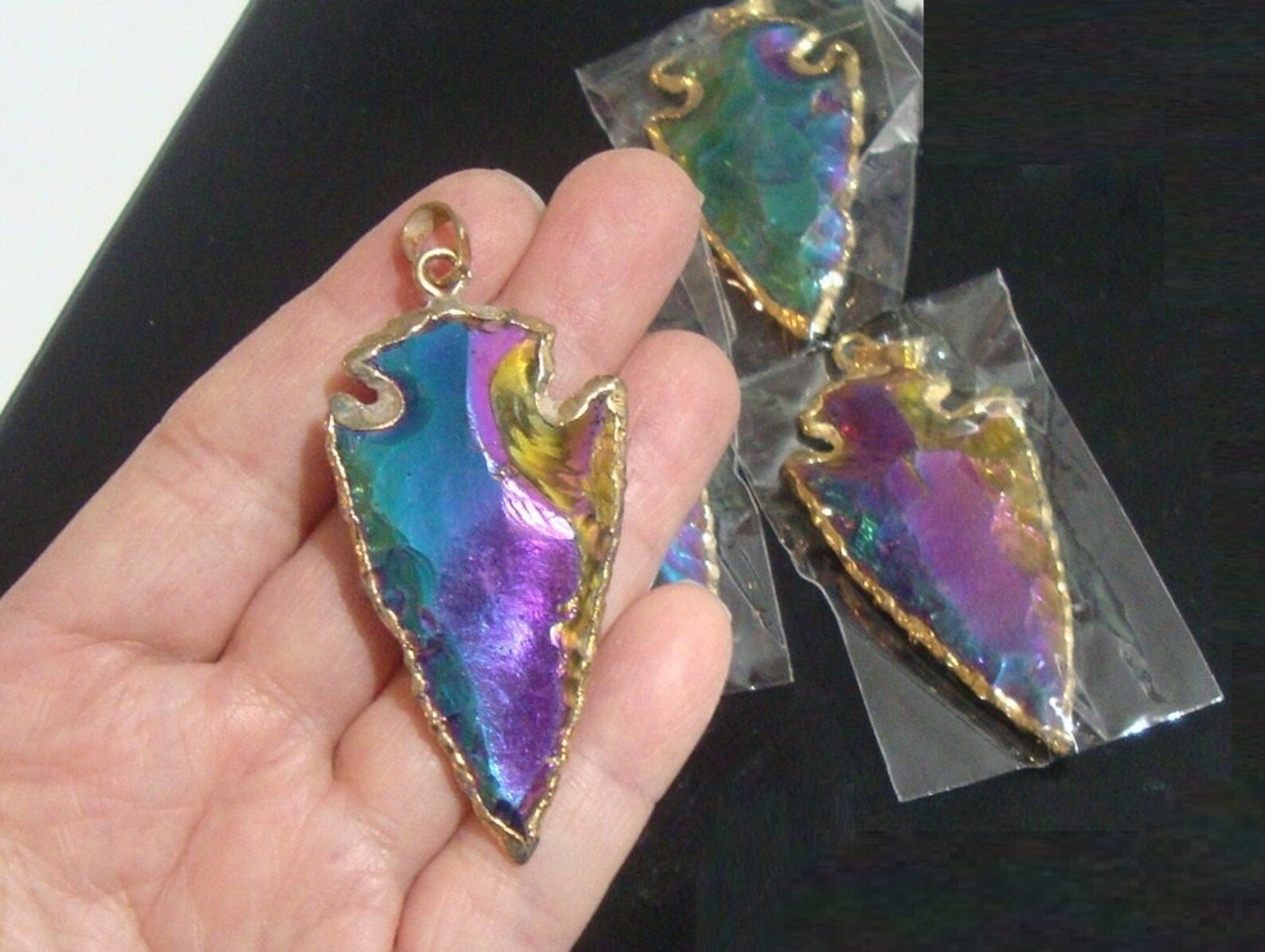 Rainbow Aura Crystal Arrowhead, Titanium Bohemian Boho Rainbow ...