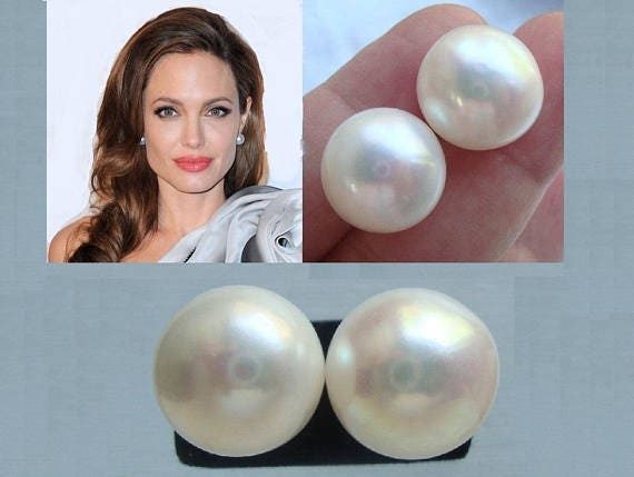 14.0 15mm Huge Not Perfect Elegant Pearl Stud LUSTROUS Natural Genuine Fresh Water Pearls Ear Stud Etsy