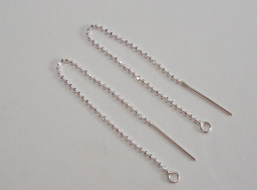 1 Pair, 925 Sterling Silver Threader Diamond Cut Bead Chain Drop Ear ...