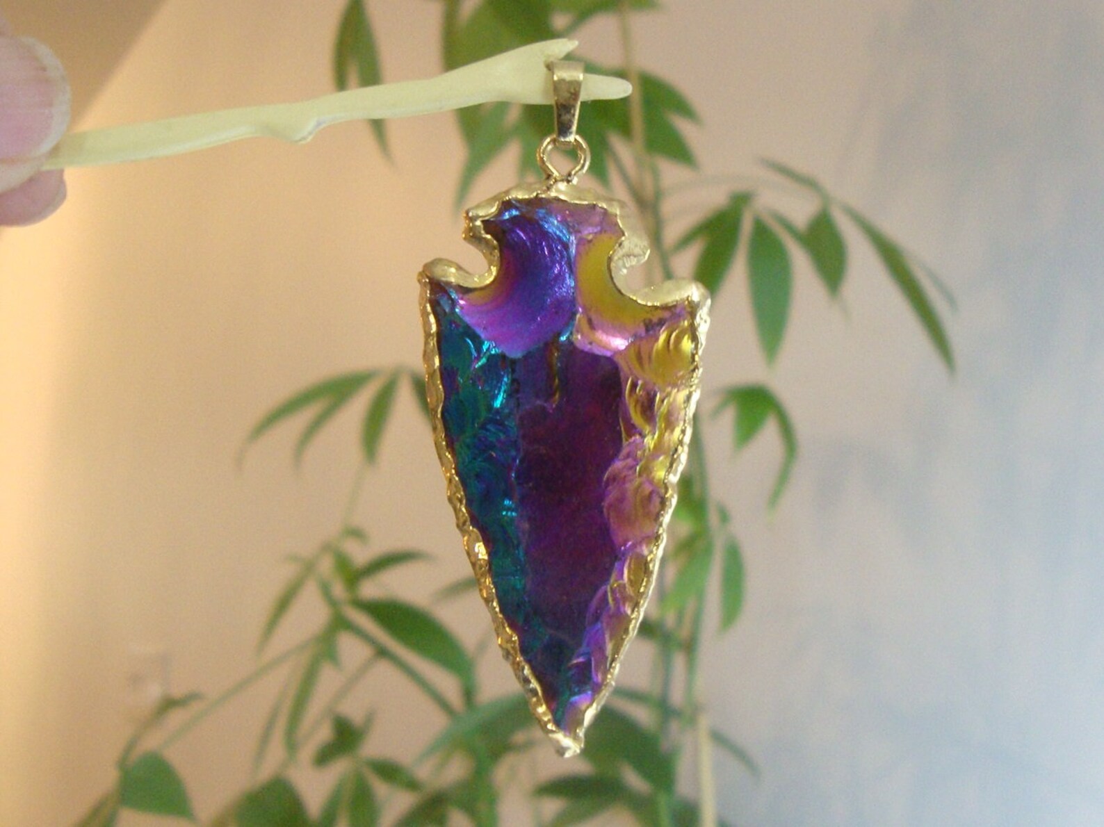 Rainbow Aura Crystal Arrowhead, Titanium Bohemian Boho Rainbow ...