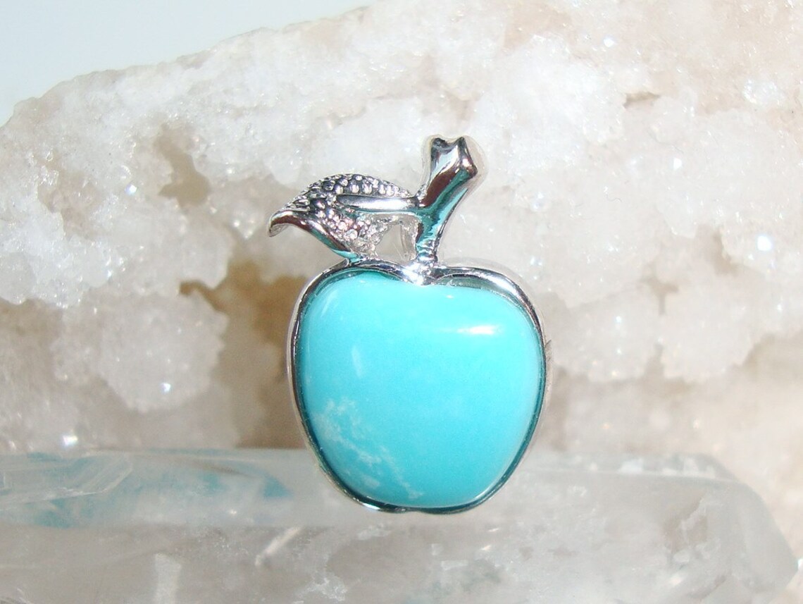 Blue Turquoise Smooth Apple Pendant Sterling Silver Bail With - Etsy