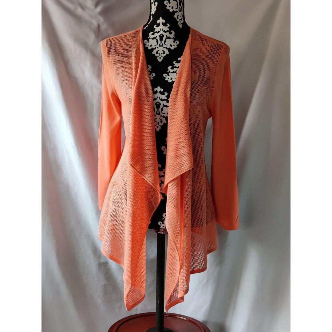 Nue Options Womens Open Front Mesh Cardigan Orange Petite Size PM - Etsy