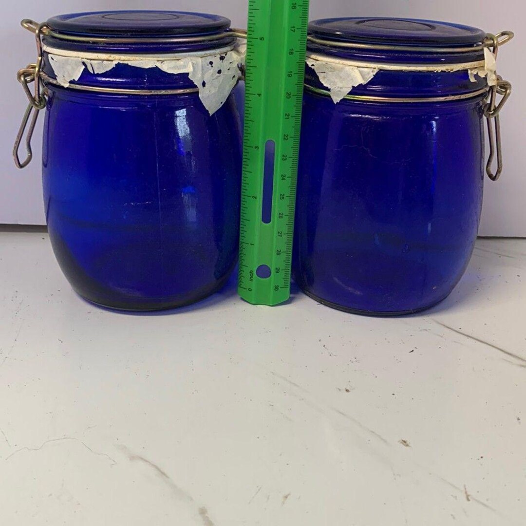 Vintage 1 Pint Wire Hinge Cobalt Blue Apothecary Jar Set of 2 - Etsy