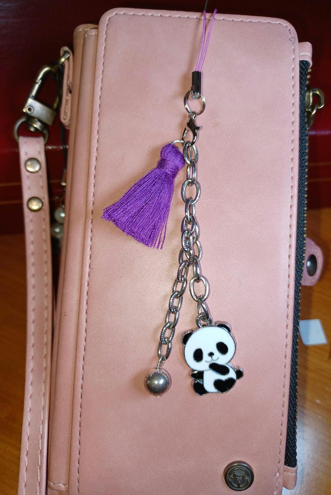 Kawaii Panda Black and White Charm Phone Dangle Silver Chain and Ball ...