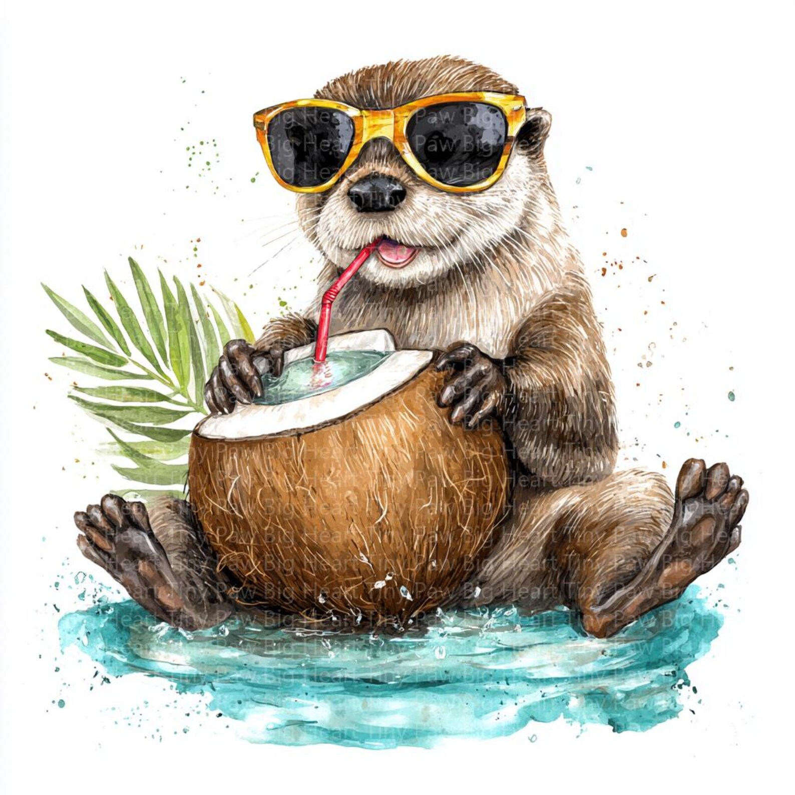 Quirky Summer Otter Drinking Coconut Clipart Tropical Vacation Otter ...