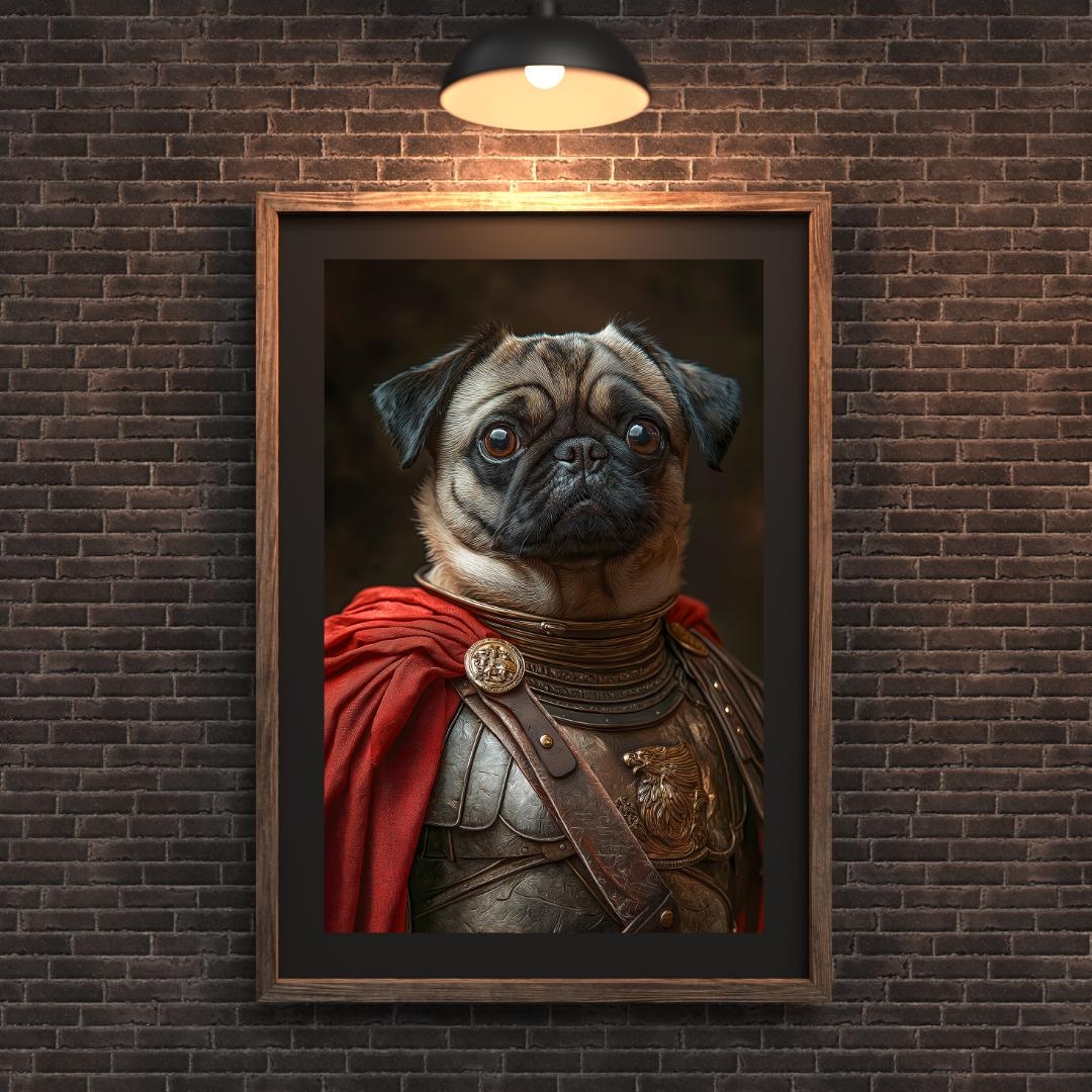 Puglius Maximus, Majestic Pug Warrior, Portrait Roman Gladiator, Dog ...