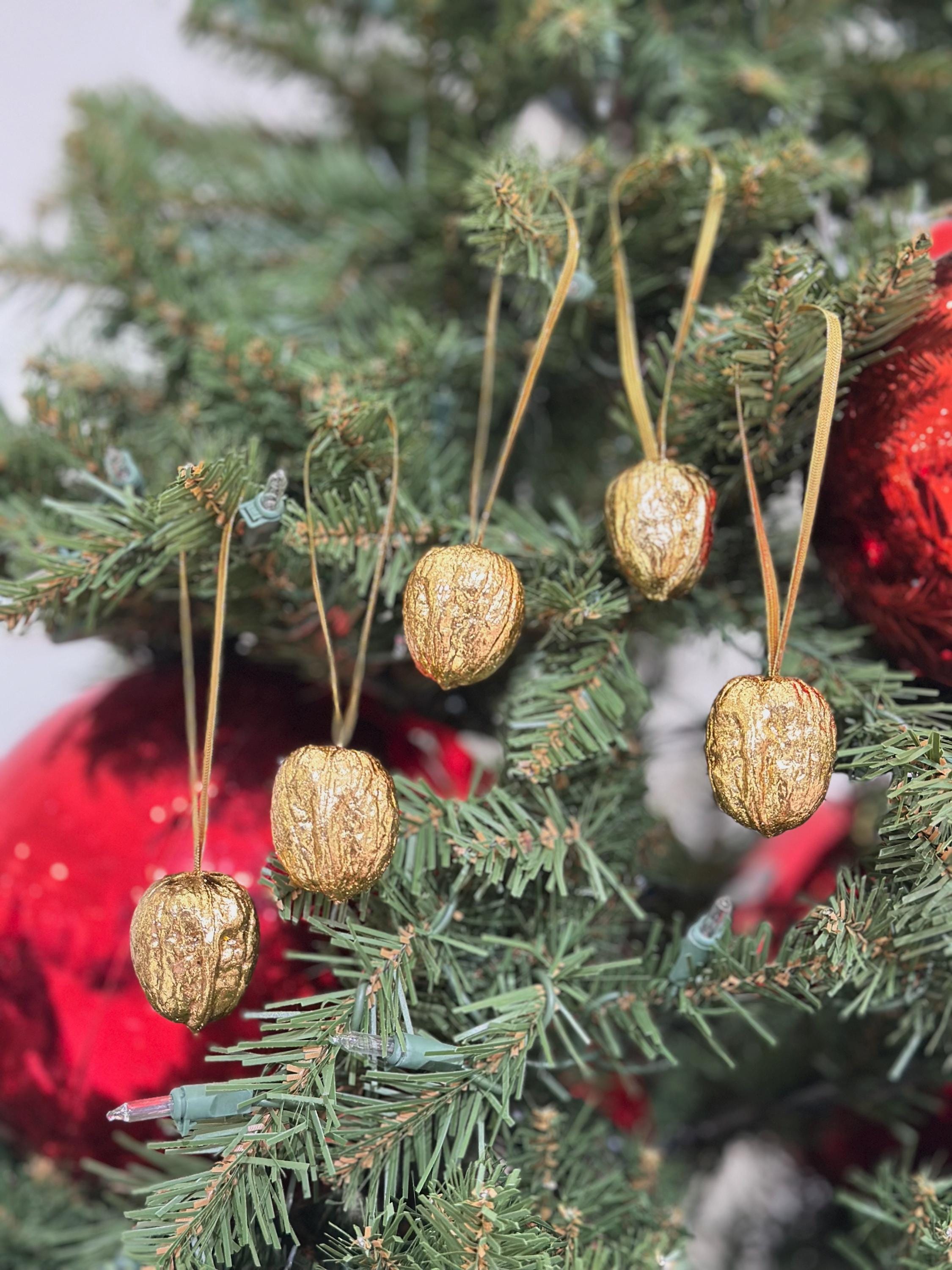 Handmade Gold Leaf Walnut Christmas Ornaments, Set of 5 - Etsy