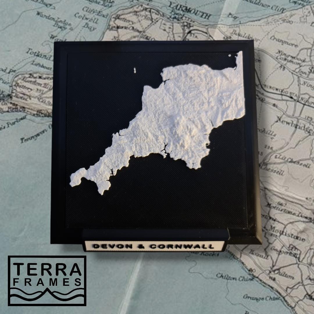 Devon & Cornwall - 3D Topographic Map for Desk or Wall Gift Collectable ...