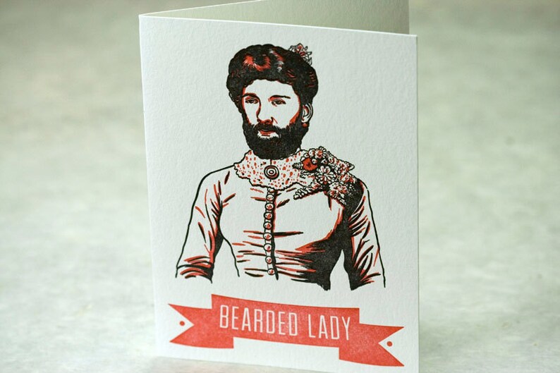 SALE - Letterpress Circus Bearded Lady Card - 60% Off - Etsy