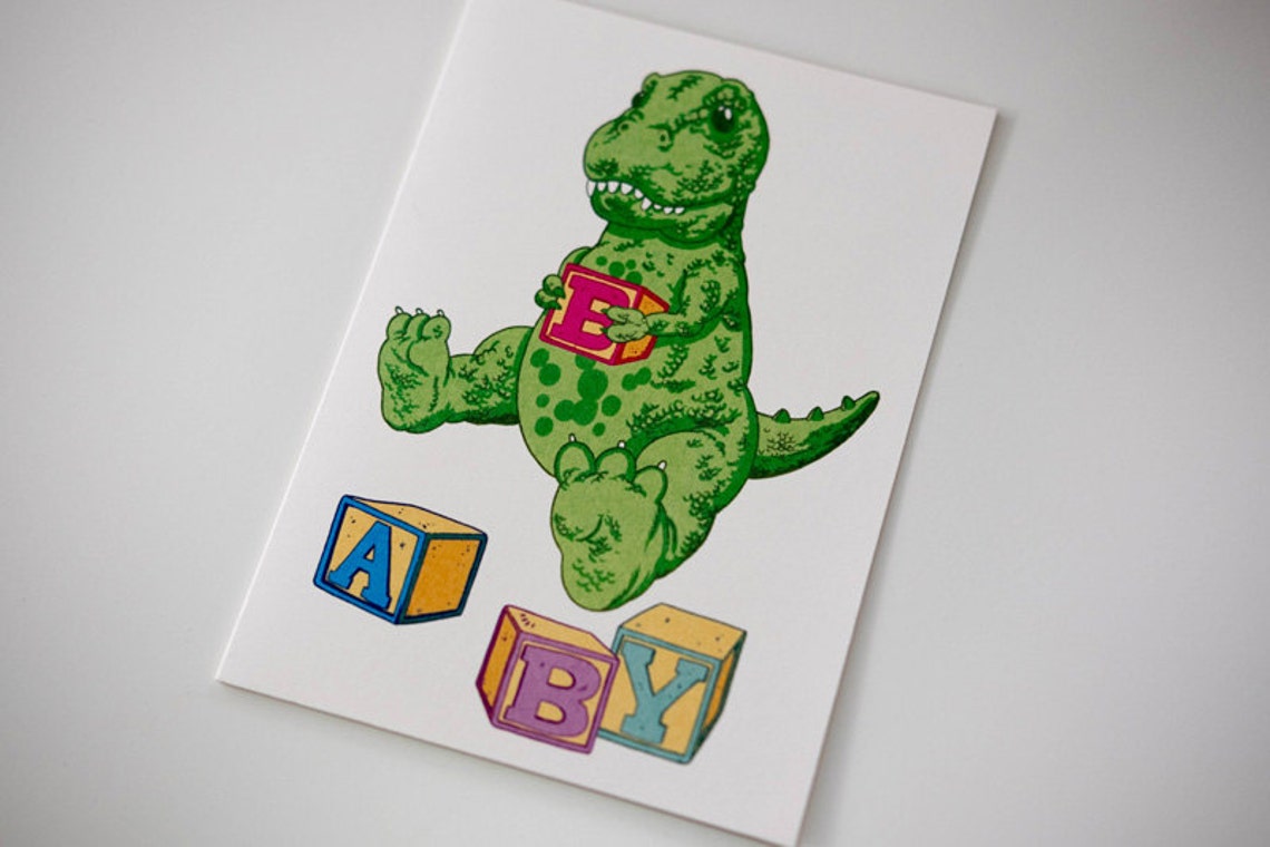 SALE - Baby Congratulations Card - Baby T-rex Dinosaur - 60% Off - Etsy