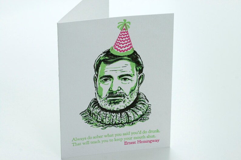 SALE - Happy Birthday Letterpress Card - Hemingway Quote - 60% Off - Etsy