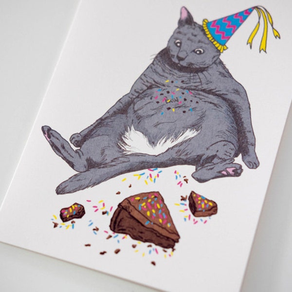 Fat Cat Greeting Card - Etsy